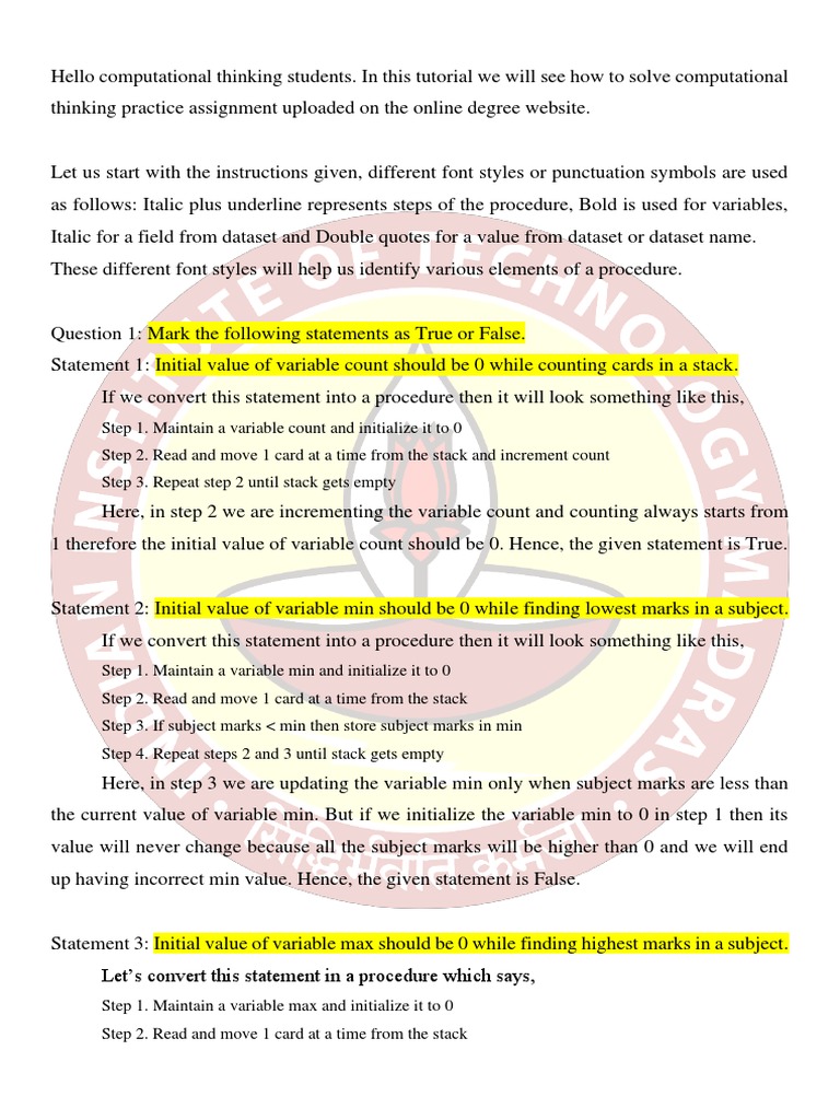 Identifying Procedural Steps and Logical Errors in Computational Thinking Problems | PDF ...