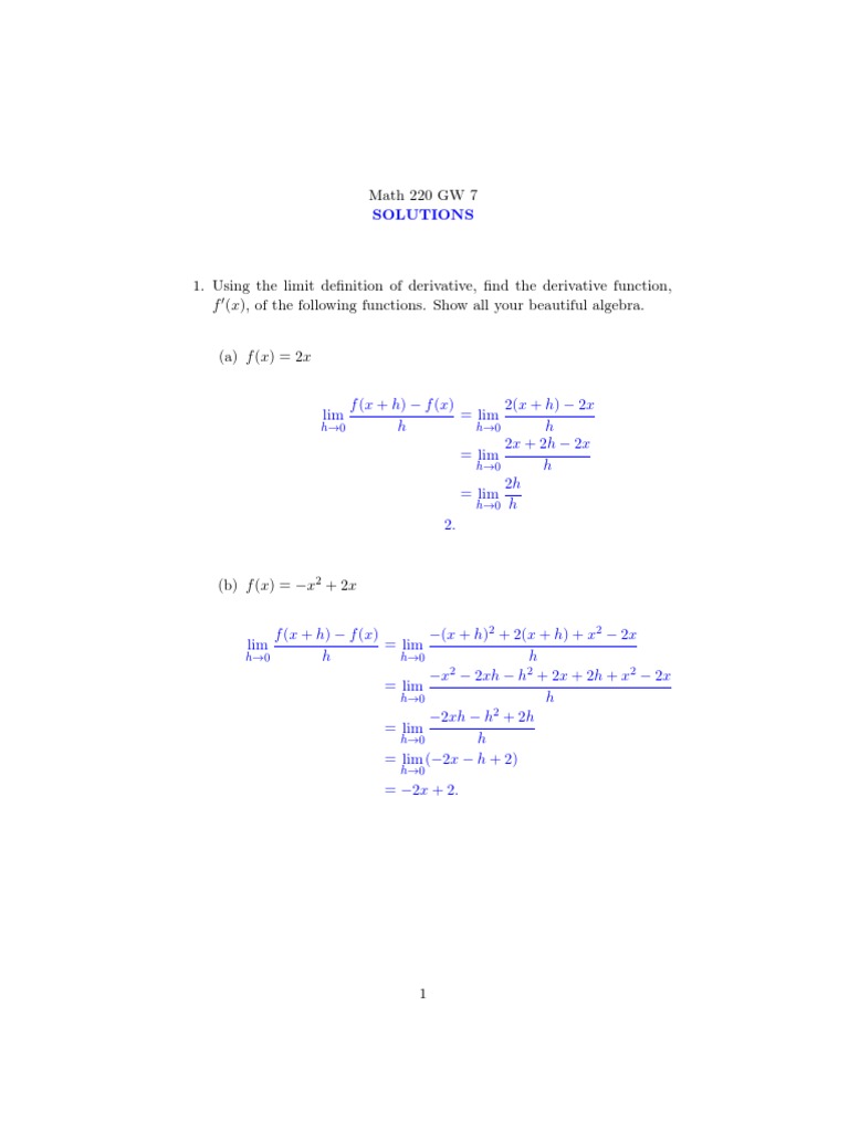 Math 220 GW 7: Solutions | PDF | Slope | Tangent