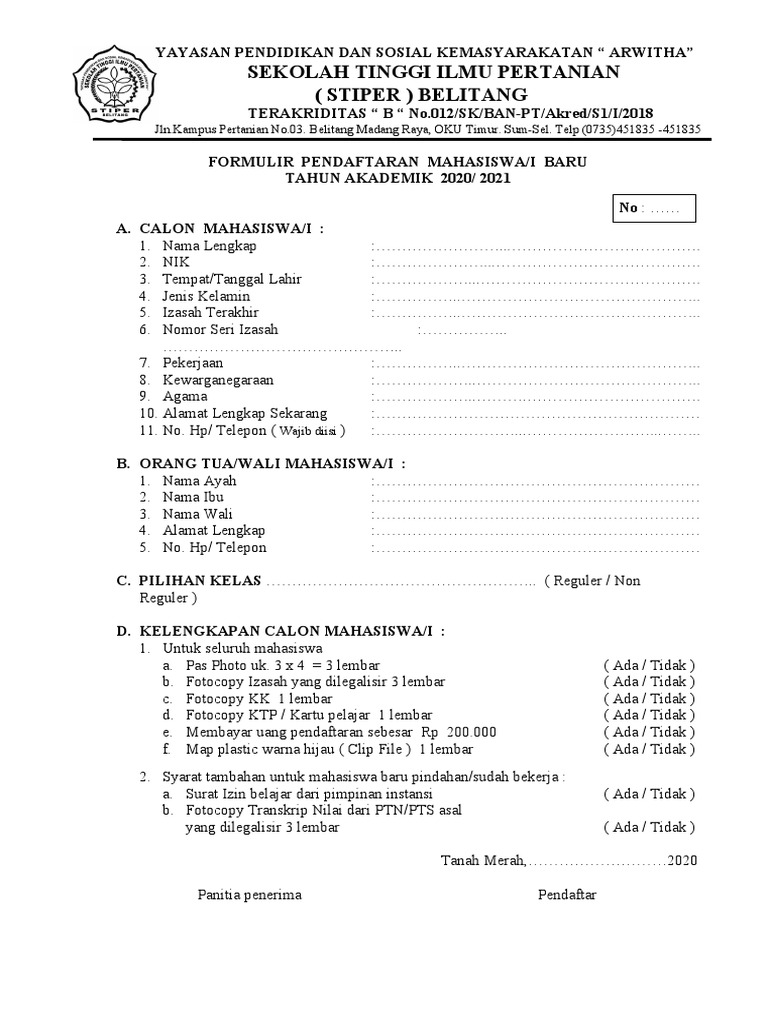 Formulir PMB 20 | PDF