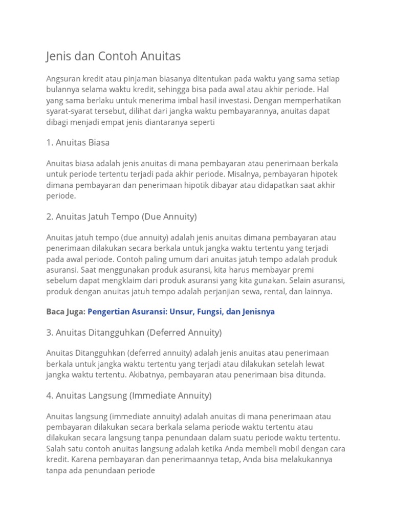 Jenis Dan Contoh Anuitas Aktuaria | PDF