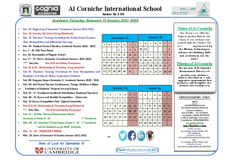 Academic Calendar Semester II 2021-2022 2 | PDF