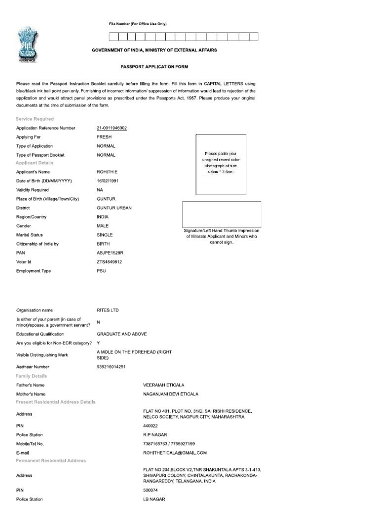 Pass Port Application Form | PDF