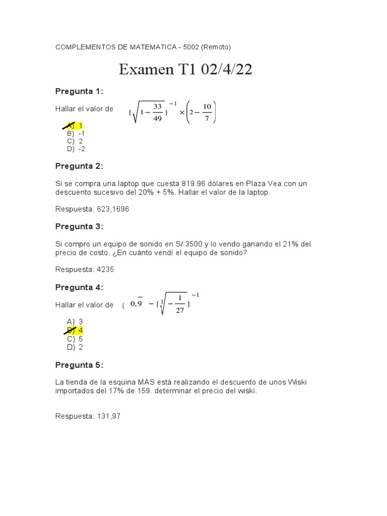 Examen de Complementos de Matematica | PDF