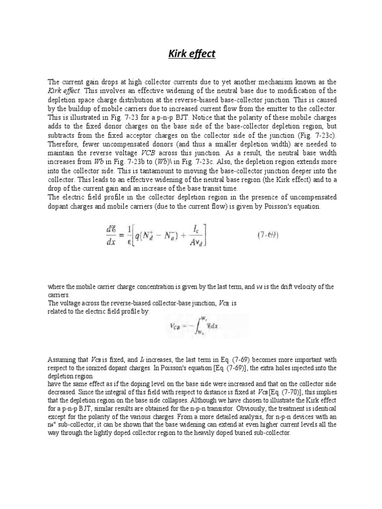 Kirk Effect | PDF | Bipolar Junction Transistor | Solid State Engineering