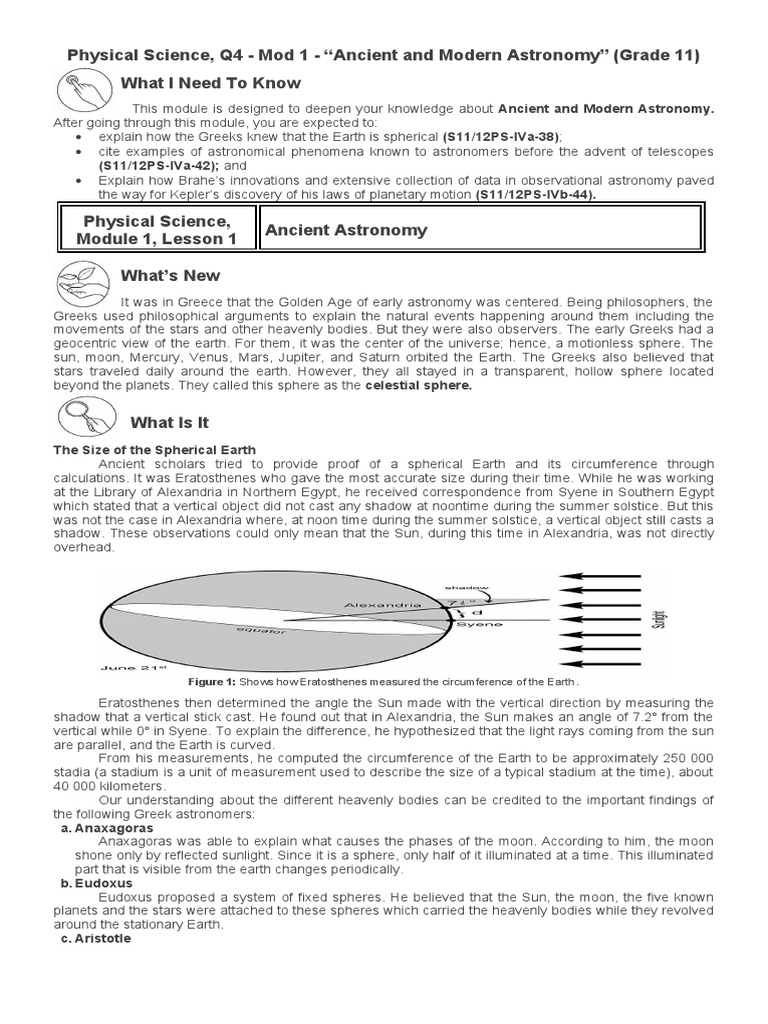 Physical Science, Q4 - Mod 1 - "Ancient and Modern Astronomy" (Grade 11 ...