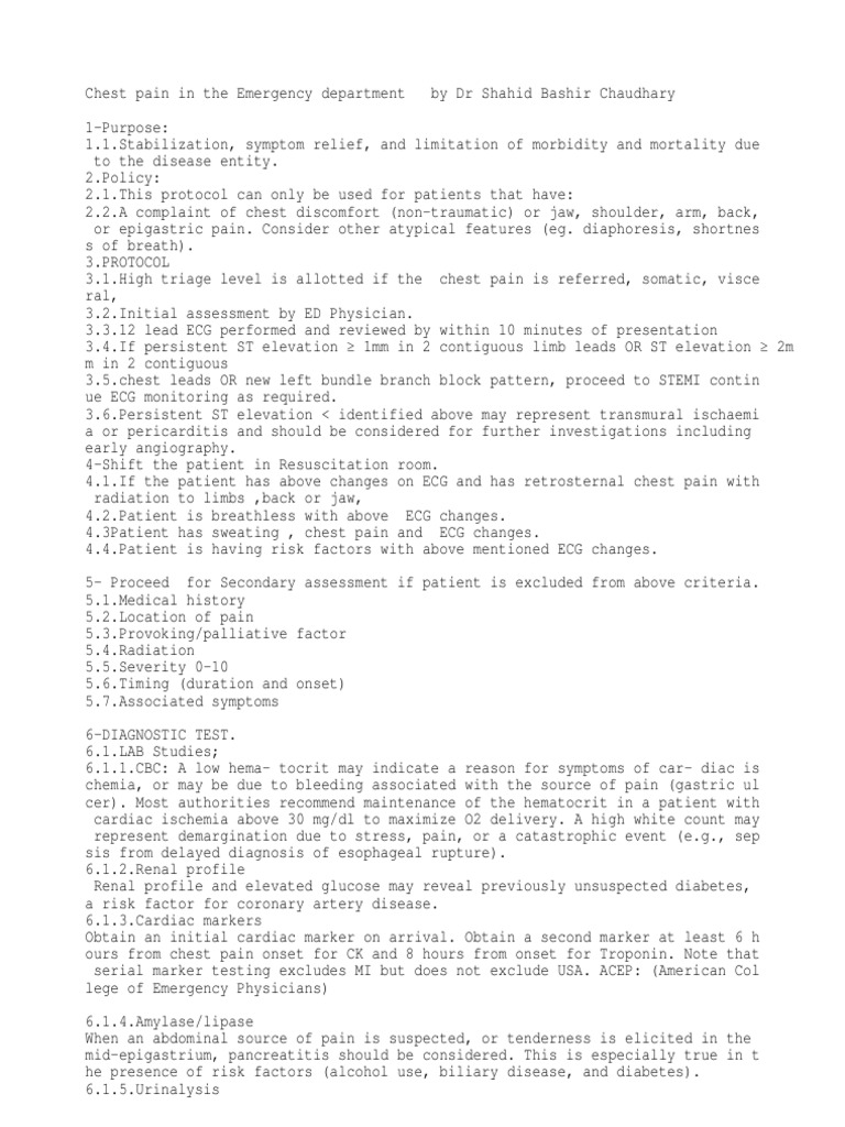 Emergency Department Chest Pain Protocol | PDF | Myocardial Infarction ...