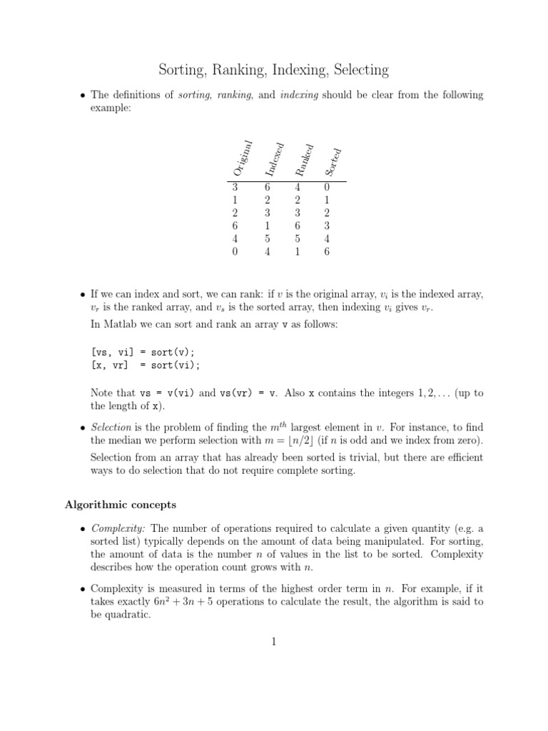 Sorting, Ranking, Indexing, Selecting: I R S I R | PDF | Mathematical Logic | Areas Of Computer ...