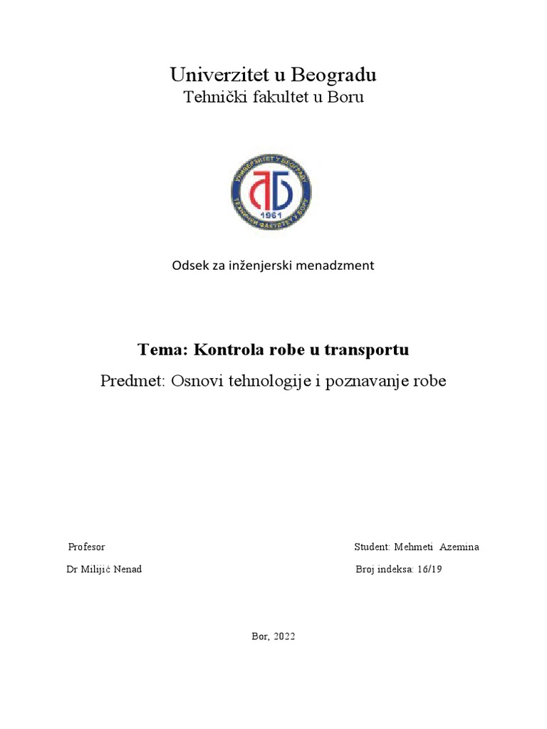 Kontrola Robe U Transportu | PDF