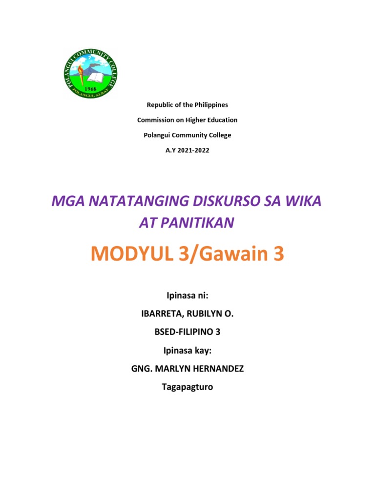 Modyul 3 DISKURSO (Ibarreta, Rubilyn O.-Bsed-Fil 3) | PDF