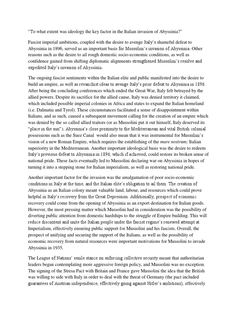 IB History Ideology X Abyssinia | PDF | Benito Mussolini | Italy