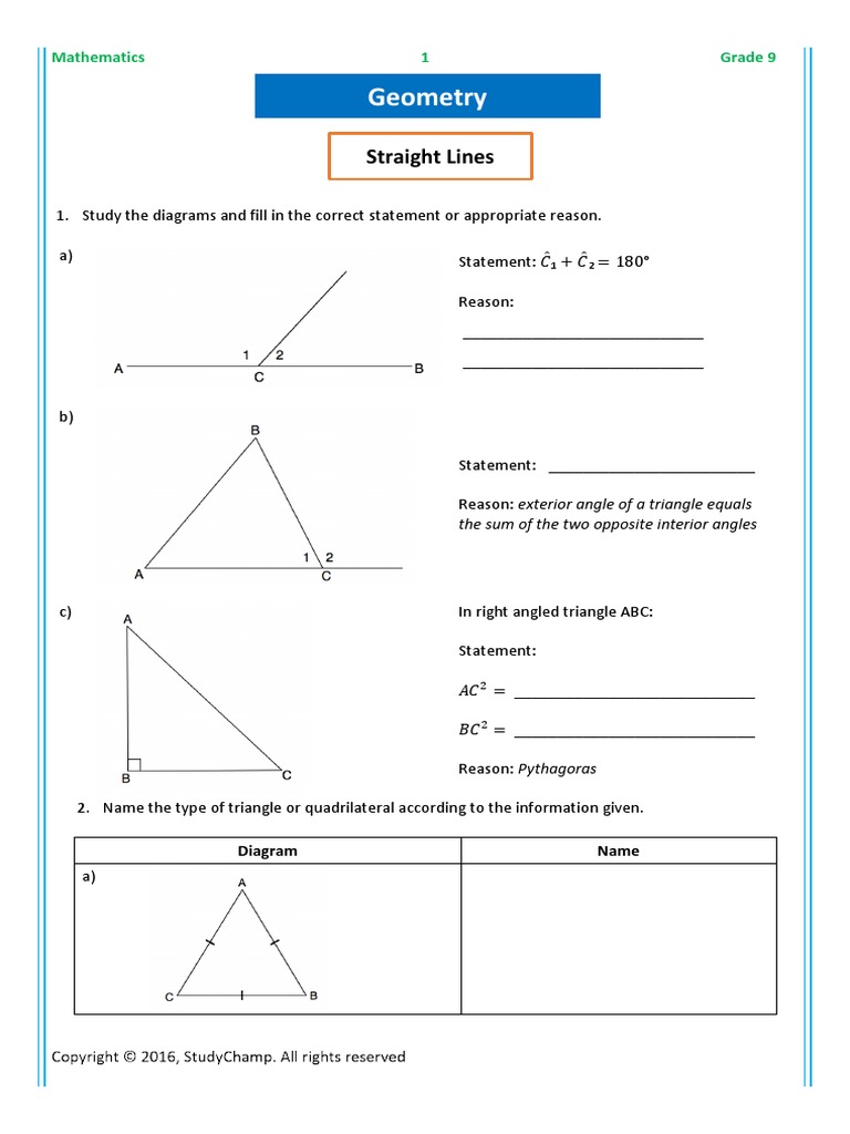 Gr9 Maths Geo Straight Lines | PDF | Triangle | Euclidean Geometry