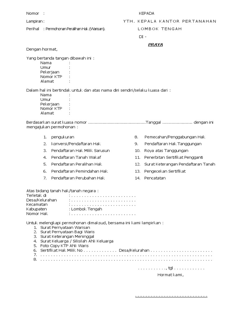 Permohonan Peralihan Hak Ke BPN | PDF