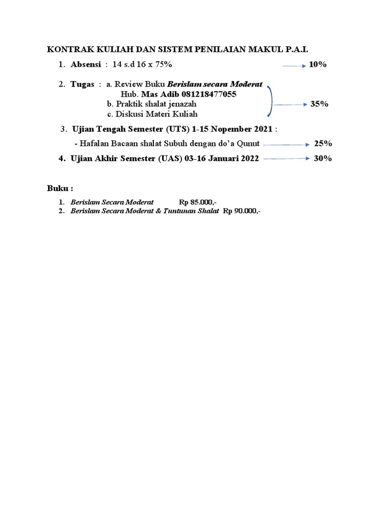 Kontrak Kuliah Dan Tugas Review Buku | PDF
