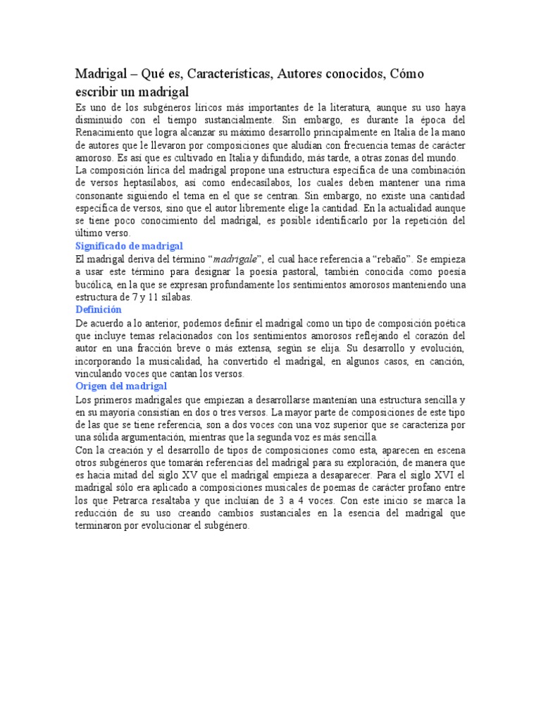 Madrigal - Qué Es, Características, Autores Conocidos, Cómo Escribir Un ...