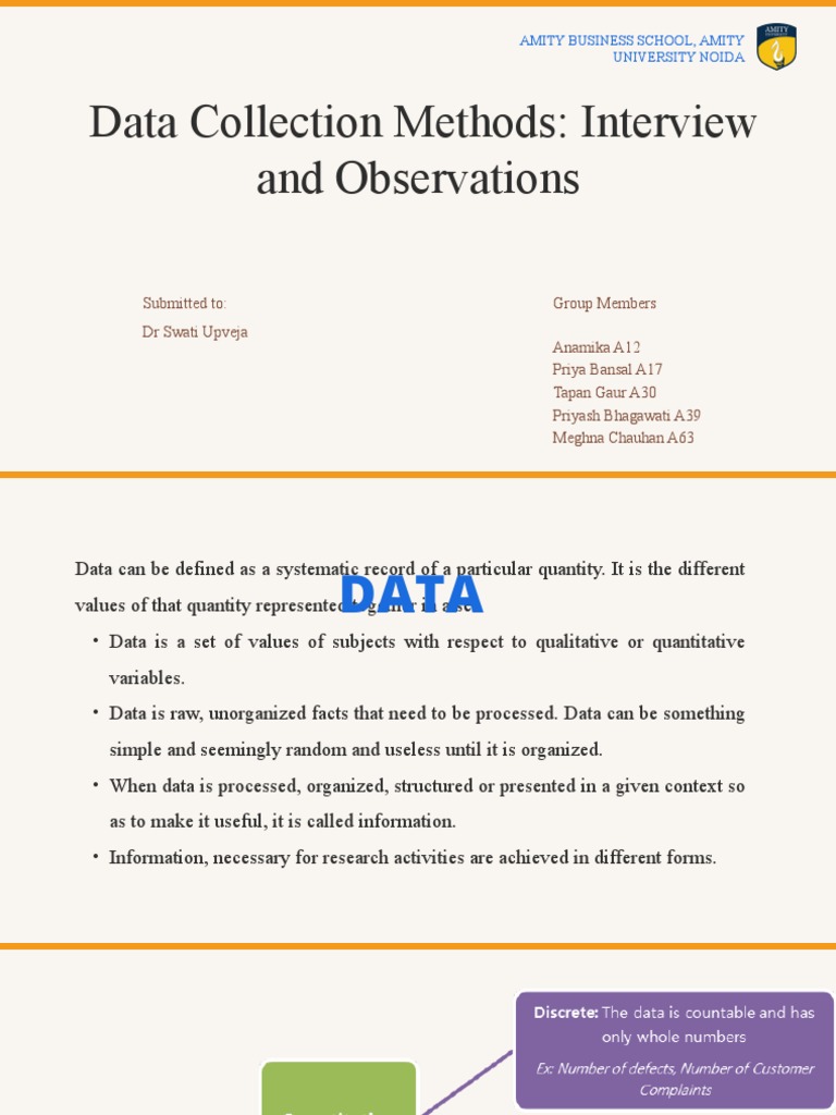 Data Collection Methods: Interview and Observations: Group Members ...