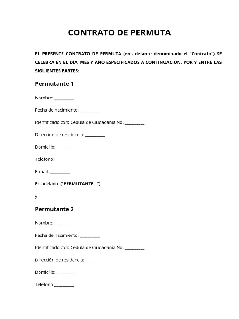 Contrato de Permuta | PDF | Conceptos legales | Derecho civil (sistema ...