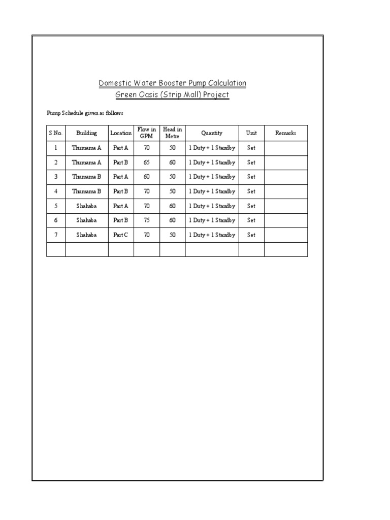 Domestic Water Booster Pump Calculation | PDF | Toilet | Mechanical ...