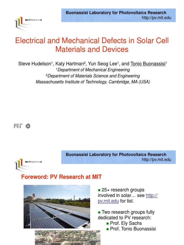 Electrical and Mechanical Defects in Solar Cell Materials and Devices ...