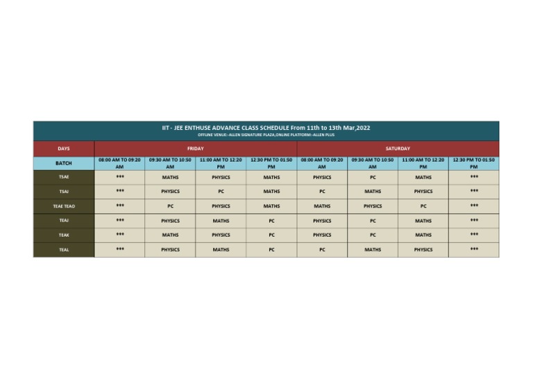 IIT-JEE Advanced Class Schedule | PDF