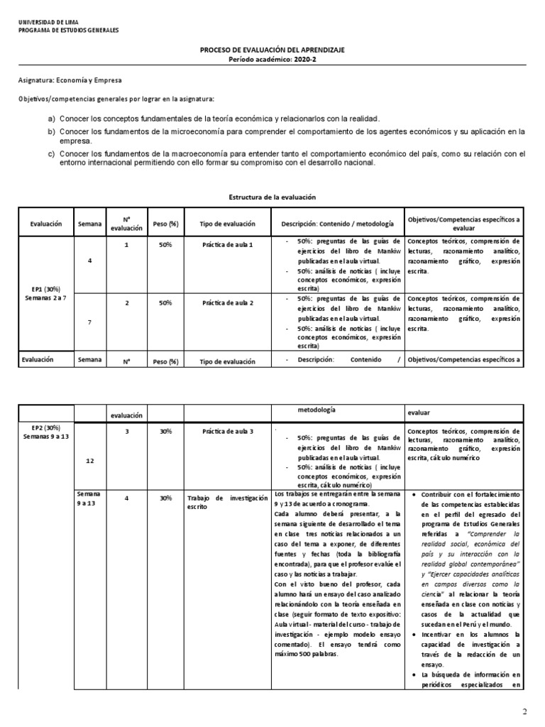 Formato - Evaluación Del Aprendizaje Economía y Empresa 2020-3 | PDF Formato - Evaluación Del Aprendizaje Economía y Empresa 2020-3 | PDF
