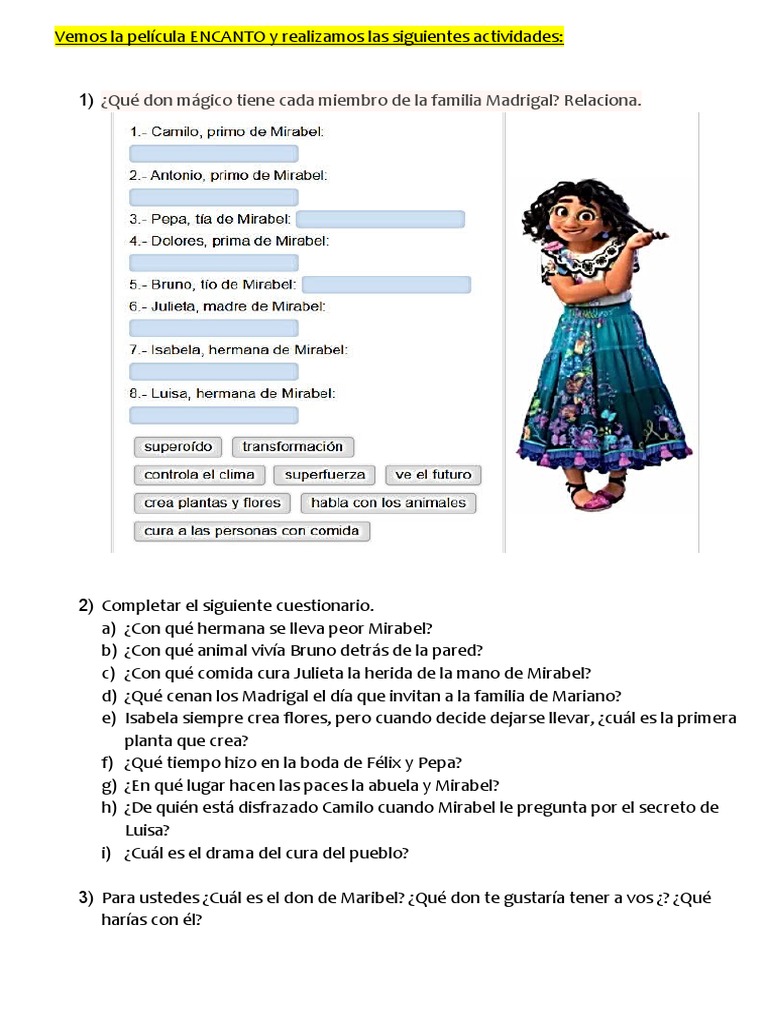 Actividades Pelicula ENCANTO | PDF
