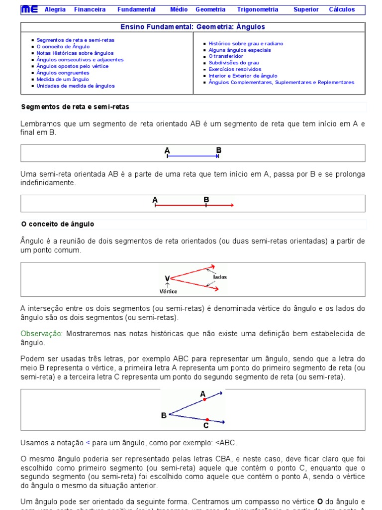 Ensino Fundamental: Introdução aos Ângulos, suas Medidas e Unidades ...