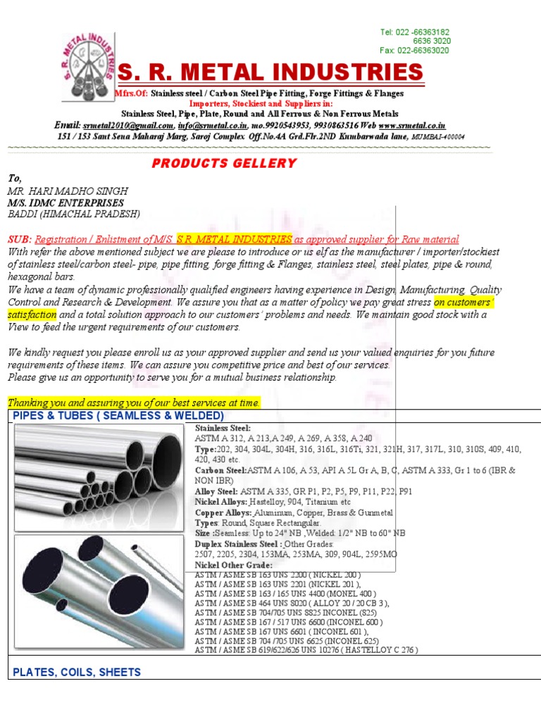 SR Metal Industries | PDF | Pipe (Fluid Conveyance) | Structural Steel