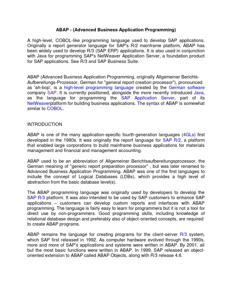 Abap Intro | PDF | Programming Language | Software Engineering