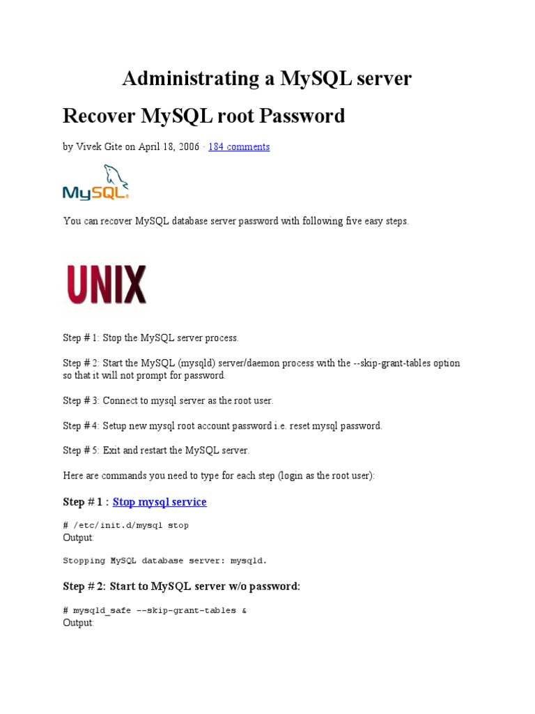 Administrating A MySQL Server | PDF | My Sql | Superuser