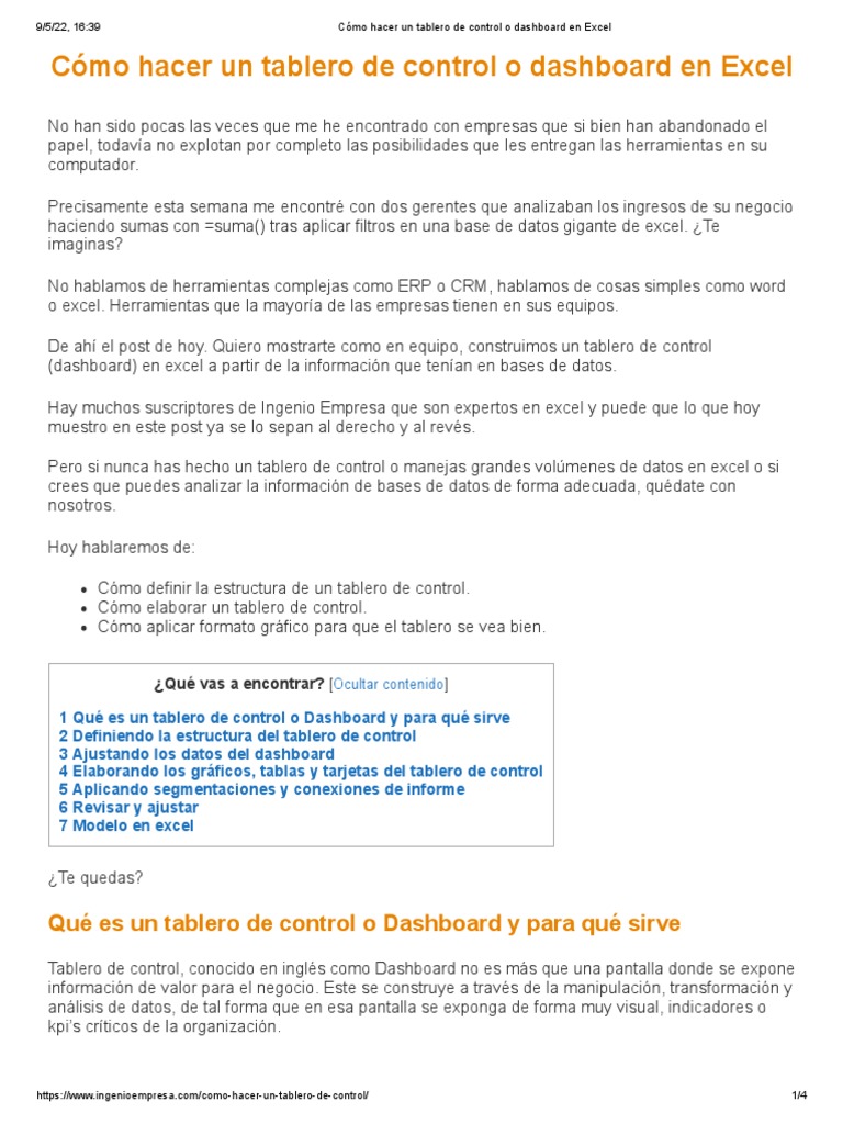 Cómo crear un tablero de control en Excel en 7 pasos | PDF | Microsoft ...