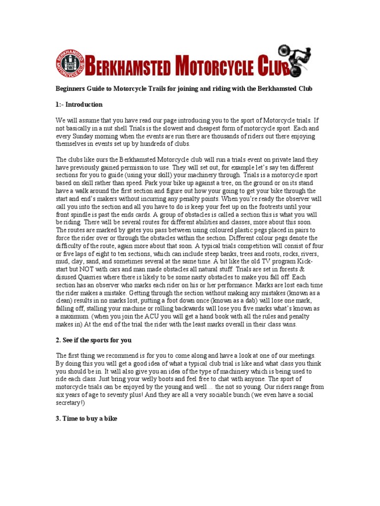 Beginners Guide To Trials | PDF | Motorcycle | Outdoor Recreation