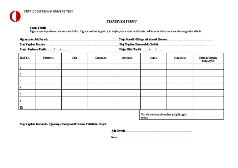 Staj Devam Formu | PDF