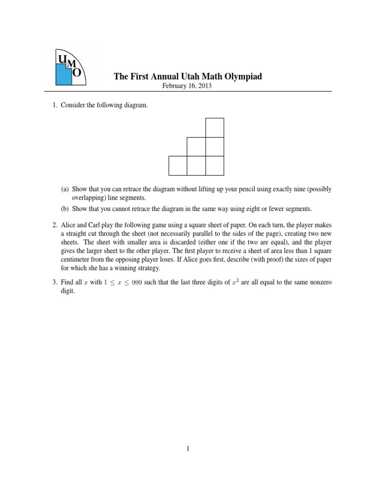 2013 Utah Math Olympiad | PDF | Triangle | Mathematics