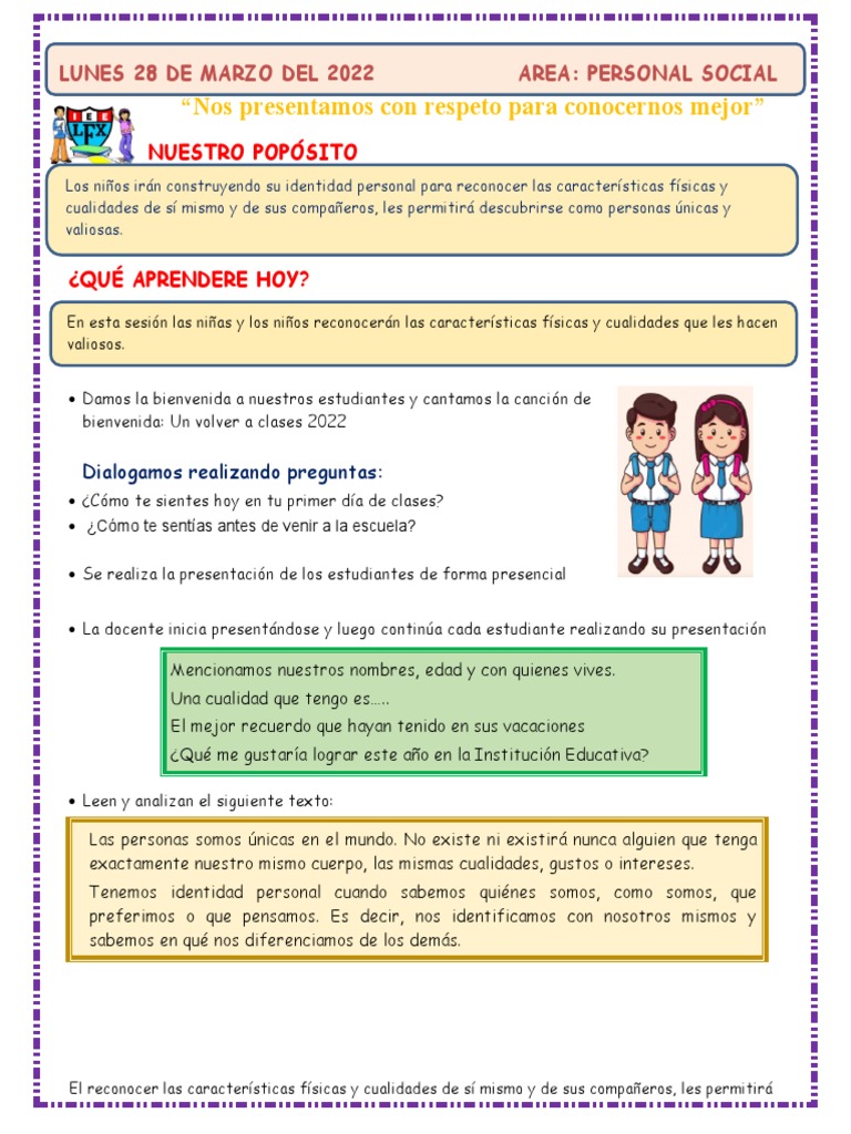 Sesión 1 de Personal Social - Lunes 28 de Marzo-4to Grado-2022 | PDF ...
