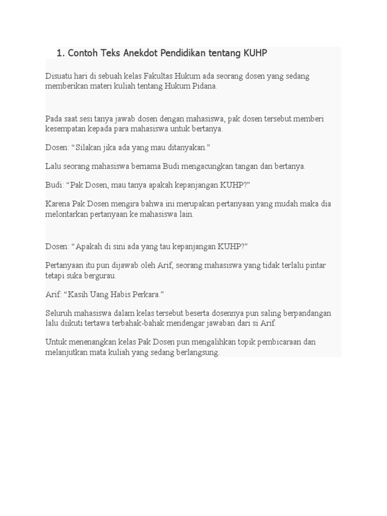 Contoh Teks Anekdot Pendidikan Tentang KUHP | PDF | Karier & Perkembangan