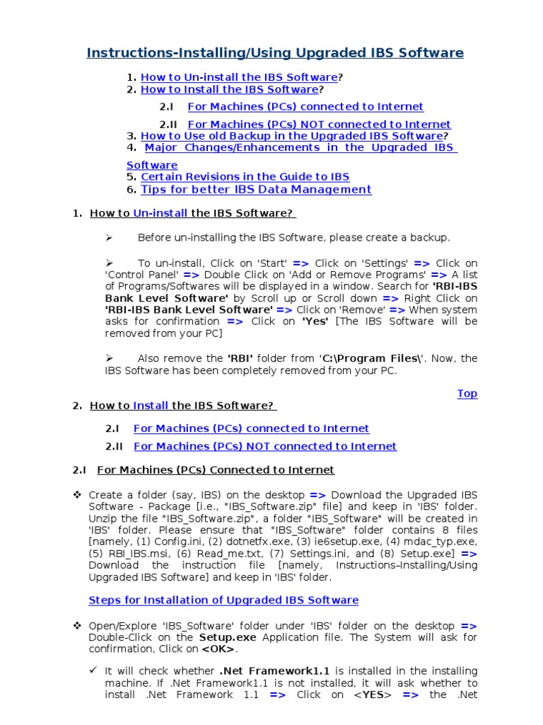 Instructions - Installing - Using Upgraded IBS Software | PDF | Microsoft Windows | Computer File