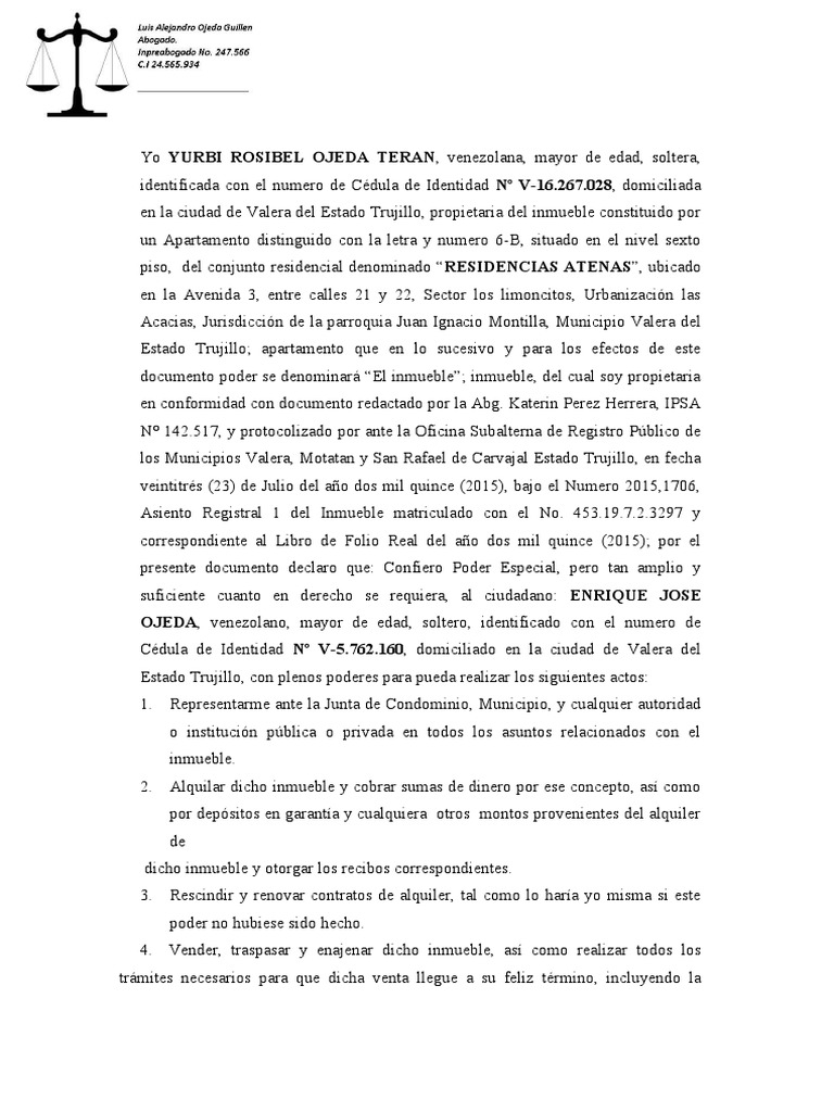 Segundo Modelo de Poder Especial Inmueble Rosibel | PDF | Condominio | Estado (política)