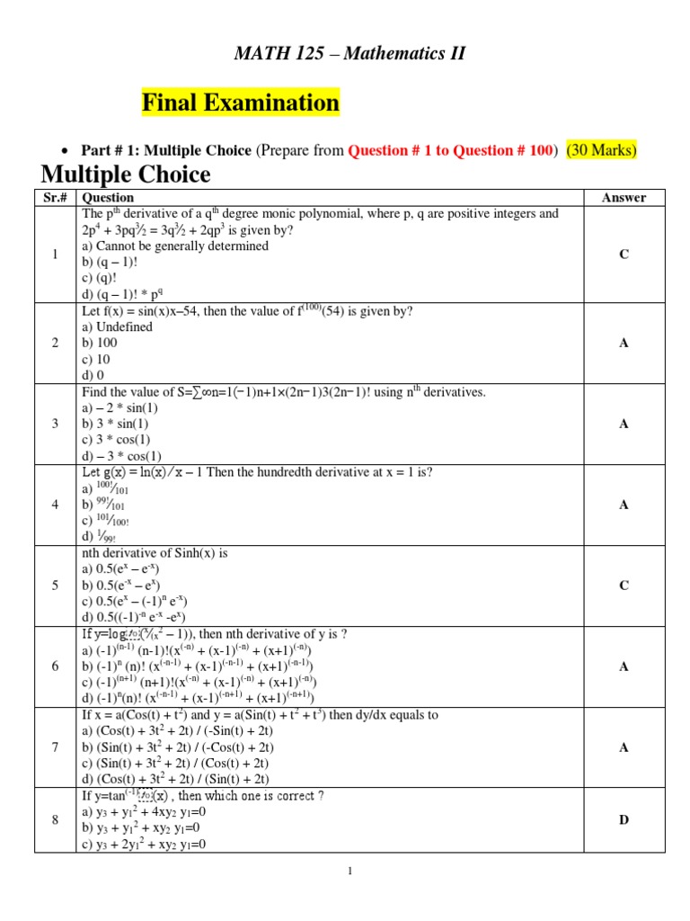 MATH 125 Final Exam Overview | PDF | Mathematics | Geometry