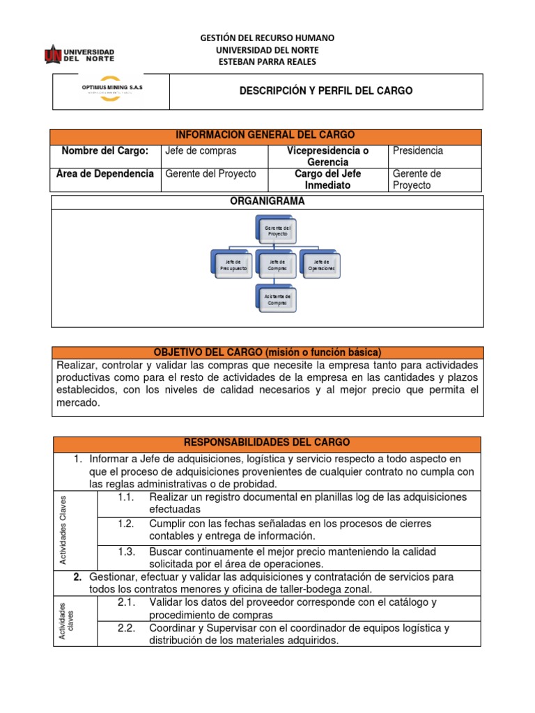Descripción Del Perfil Del Cargo Jefe de Compras Om | PDF | Logística ...