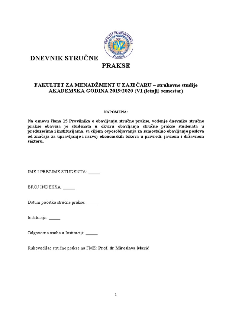 Dnevnik Strucne Prakse | PDF