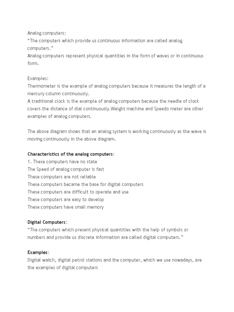 Characteristics of The Analog Computers | PDF | Laptop | Personal Computers