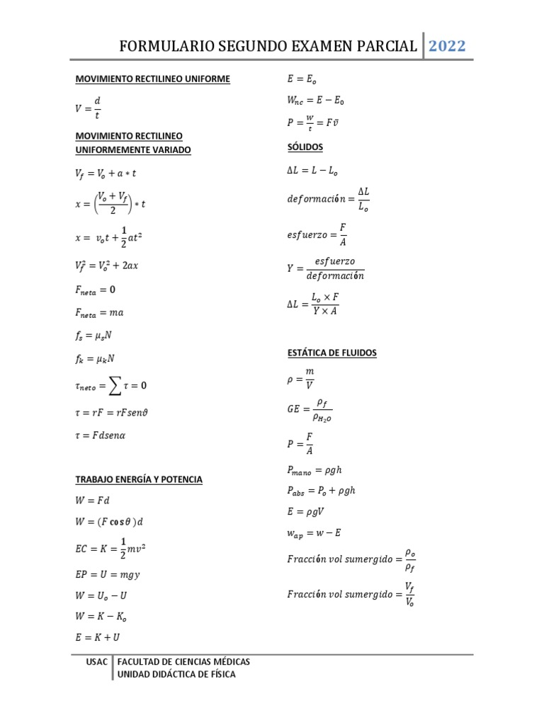 Formulario Segundo Parcial Física 2022 | PDF