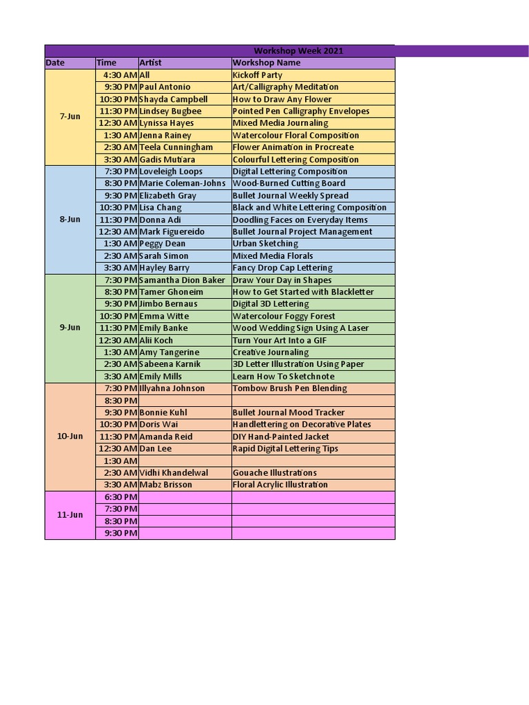 Schedule | PDF | Calligraphy | Writing