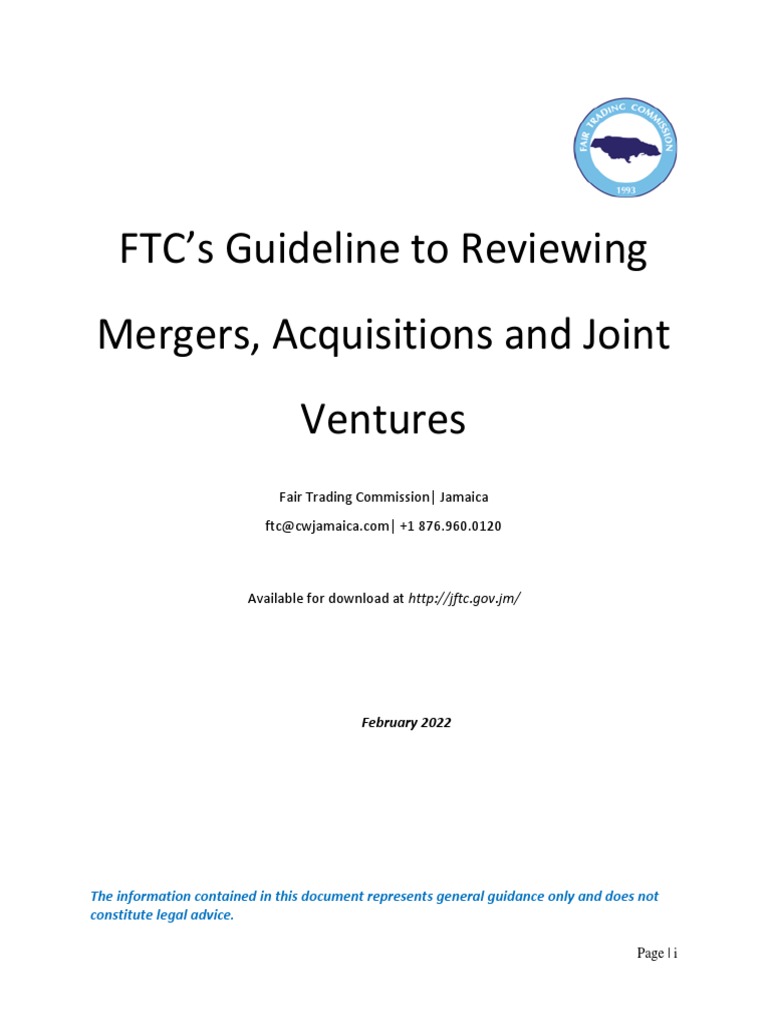 FTC's Guideline To Reviewing Mergers, Acquisitions and Joint Ventures ...