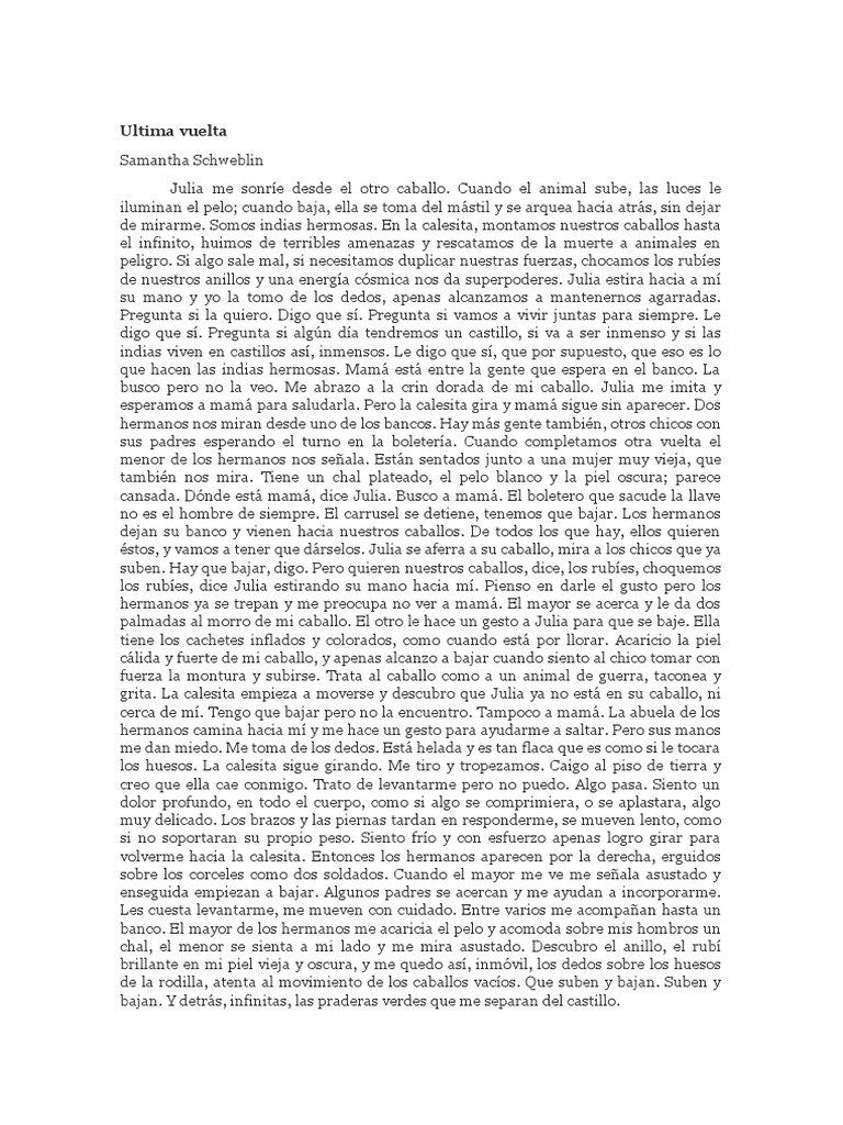 Ultima Vuelta - Samantha Schweblin | PDF | Caballos | Carrusel