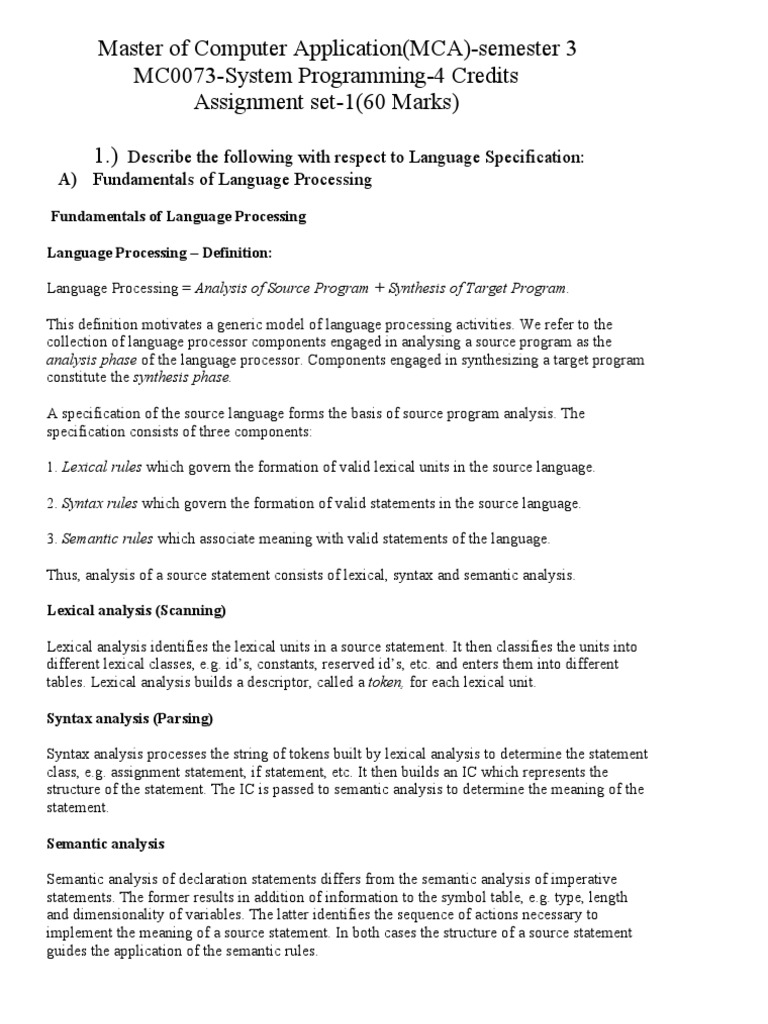 MCA System Programming MC0073 | PDF | Booting | Assembly Language