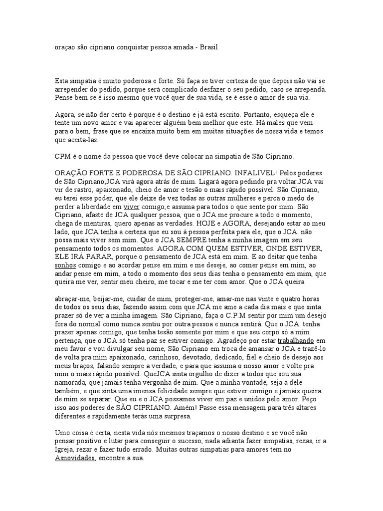 Oraçao São Cipriano Conquistar Pessoa Amada Pdf Amor Oração