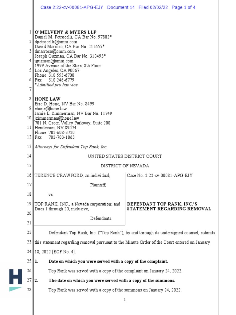 Top Rank Removal | PDF | Diversity Jurisdiction | Complaint