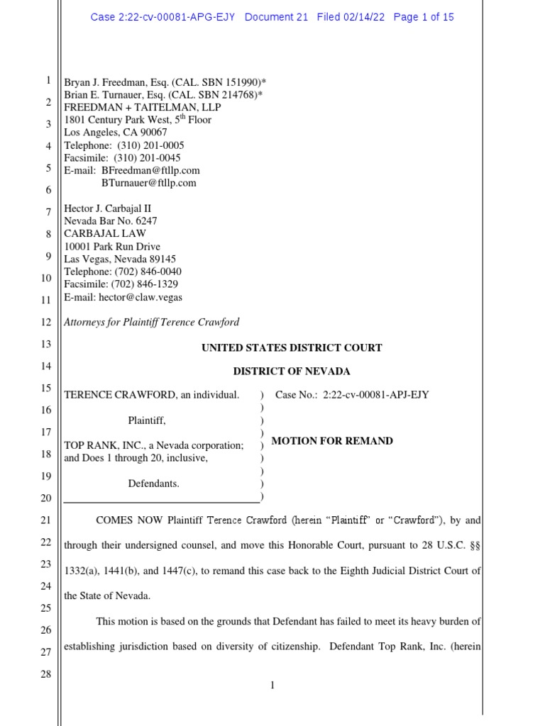 Motion For Remand | PDF | Complaint | Lawsuit