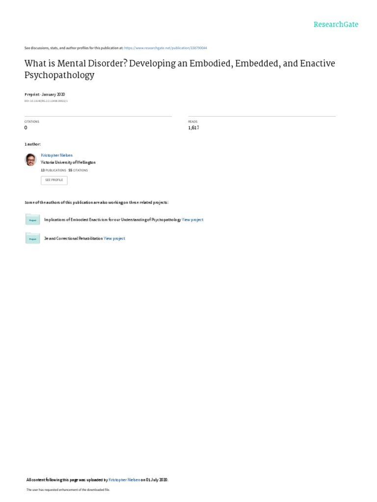 What Is Mental Disorder Developing An Embodied Embedded and Enactive ...